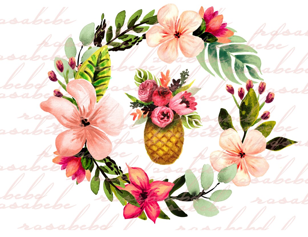 Tropical Watercolor Clipart, Pineapple Clipart, Floral Clipart,beach ...
