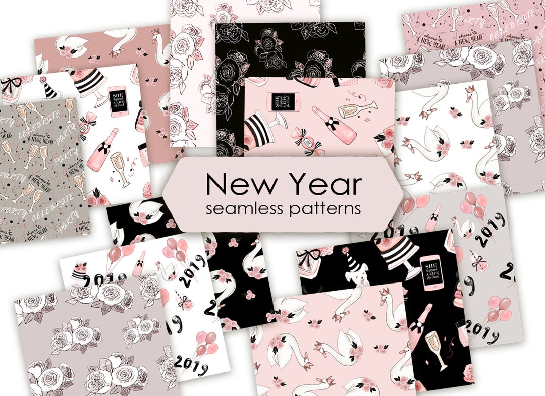 New Year Seamless Patterns, New Year Digital Papers, Planner Girl ...