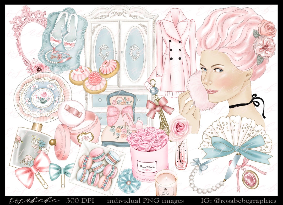 Marie Antoinette Clipart Set – Pink French Fashion Graphics (PNG) - Etsy