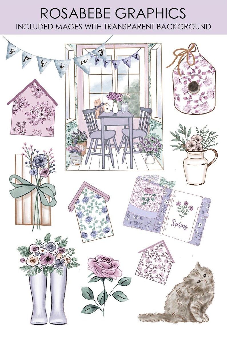 Cottagecore Lavender Watercolor Clipart: Spring Floral PNG Set - Etsy