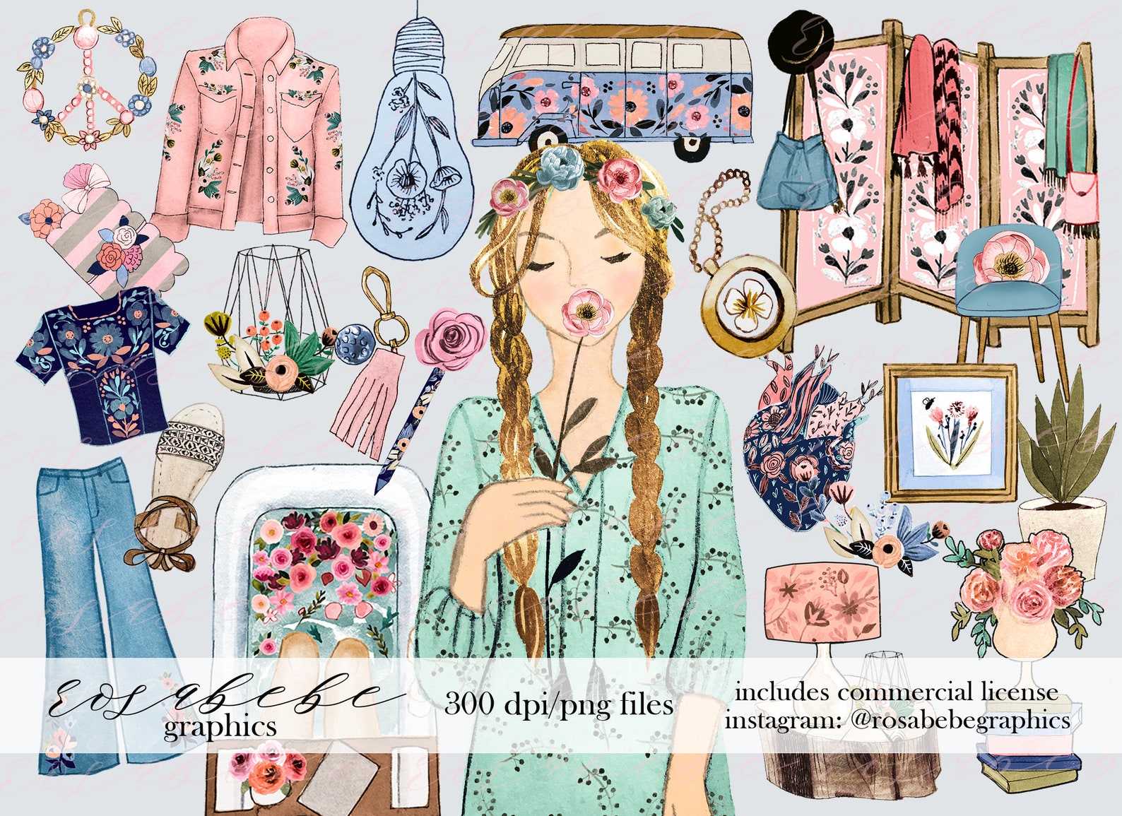 Boho Clipart Hippie Clipart Planner Clipart Spring Clipart - Etsy
