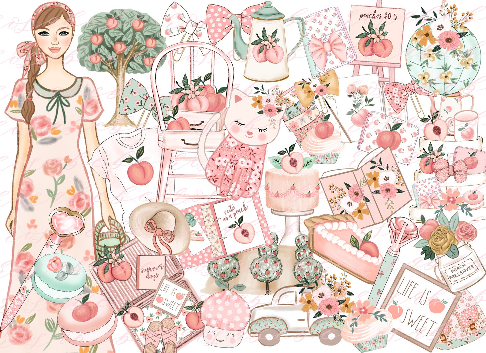 Peach Clipart Summer Clipart Fruit Clipart - Etsy