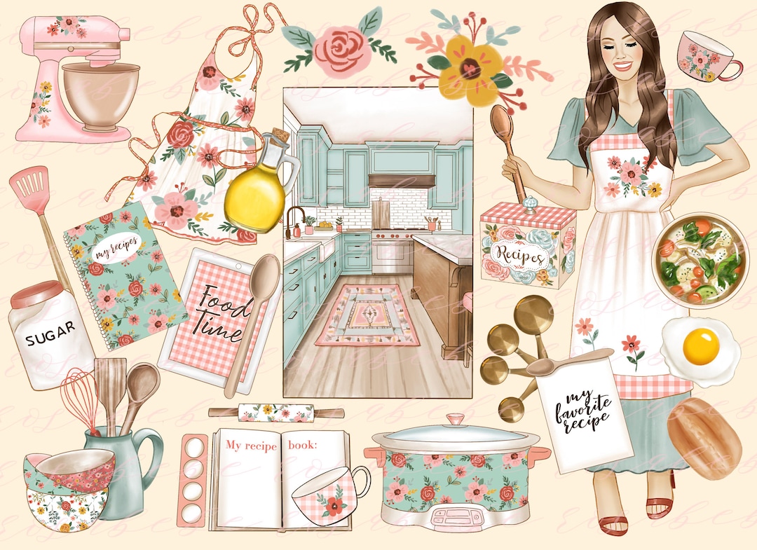 Kitchen Cooking Clipart Digital Art Stickers Kitchen Wall Art Printable ...