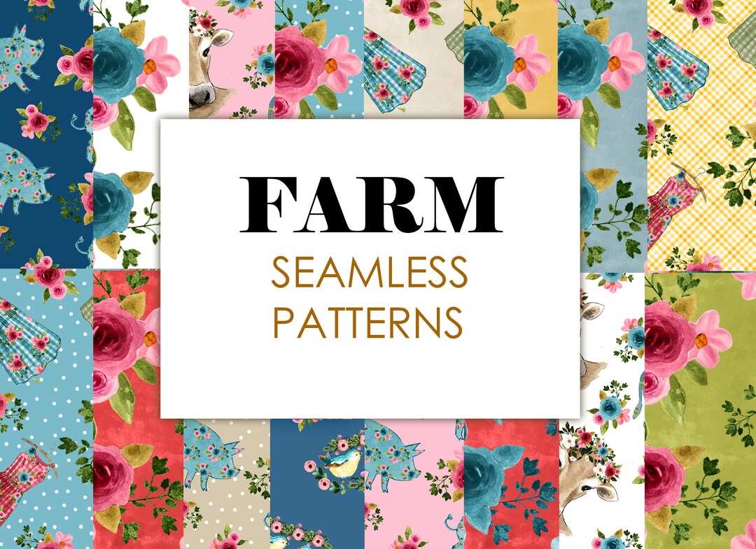 Farm Seamless Patterns, Barn Patterns, Floral Patterns, Farmer Patterns ...