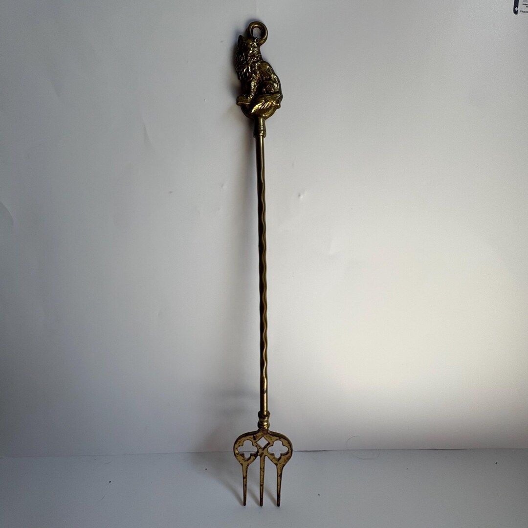 Vintage Brass Fireplace Fork Poker With Lion Handle – Ornate 3-prong ...