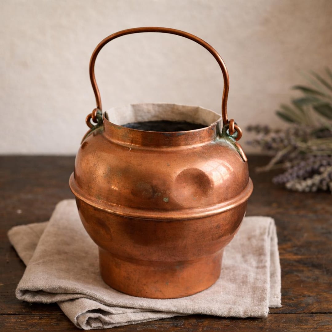 Vintage Hammered Copper Pail Bucket W Handle | Small Copper Planter ...