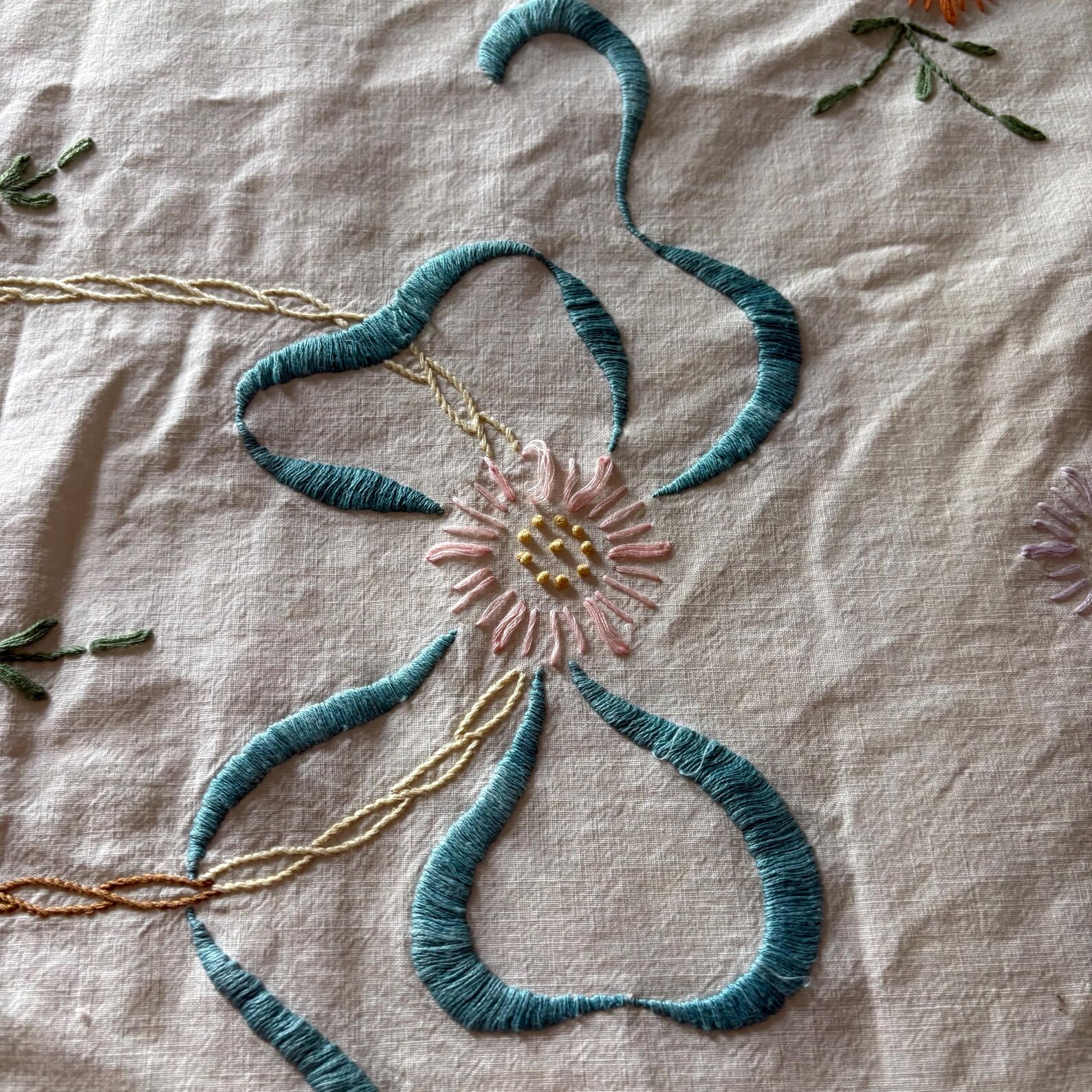 Vintage Hand Embroidered Floral Coverlet: Cottage Farmhouse Bedding ...