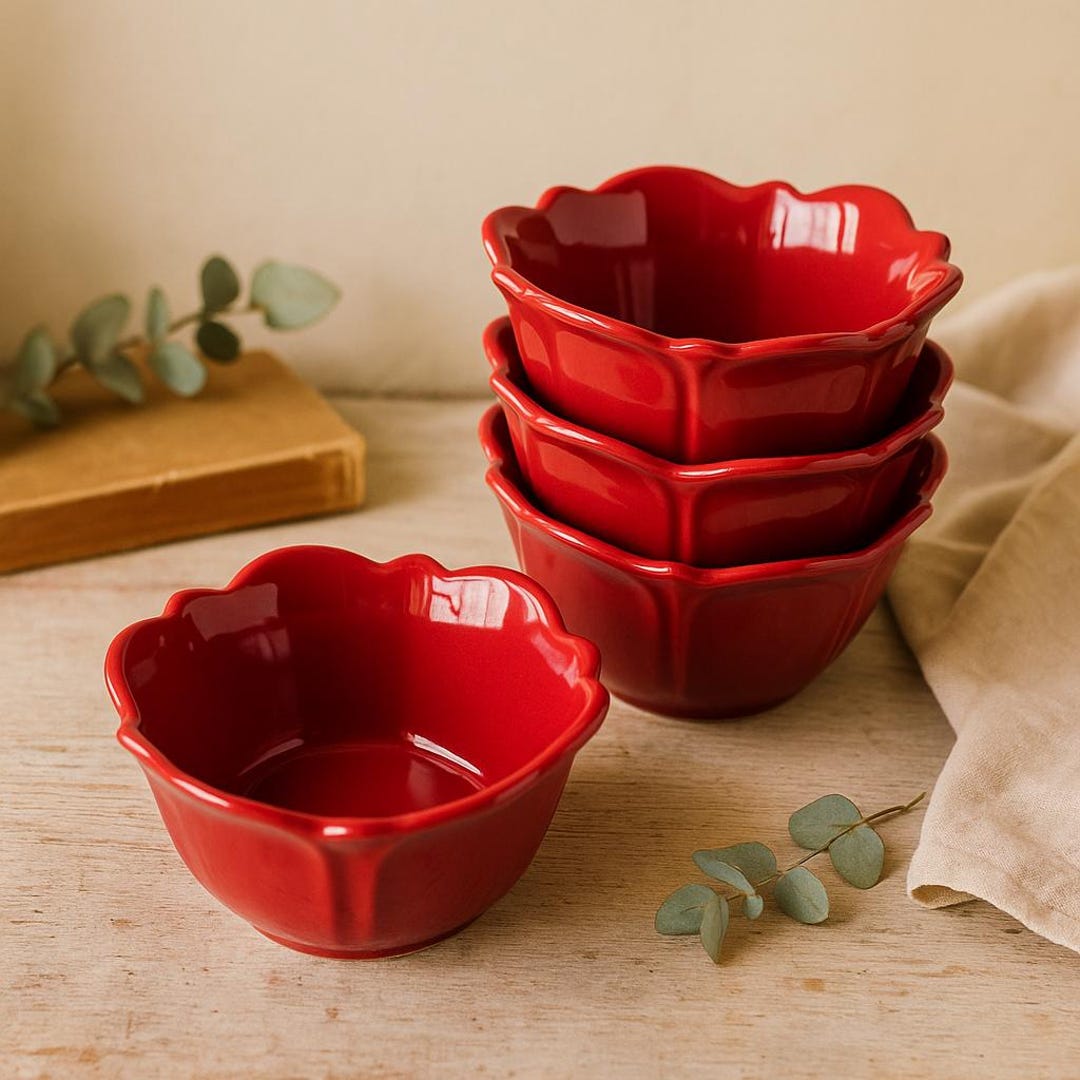 Set of 4 Pier 1 Red Floral Bowls – Cottage Kitchen Decor - Etsy