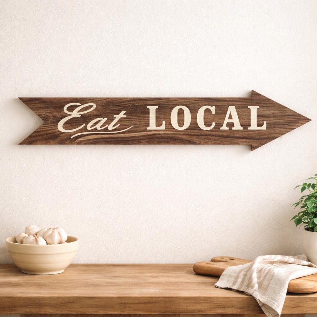 Eat Local Wooden Arrow Sign | Rustic Farmhouse Wall Decor | Kitchen ...