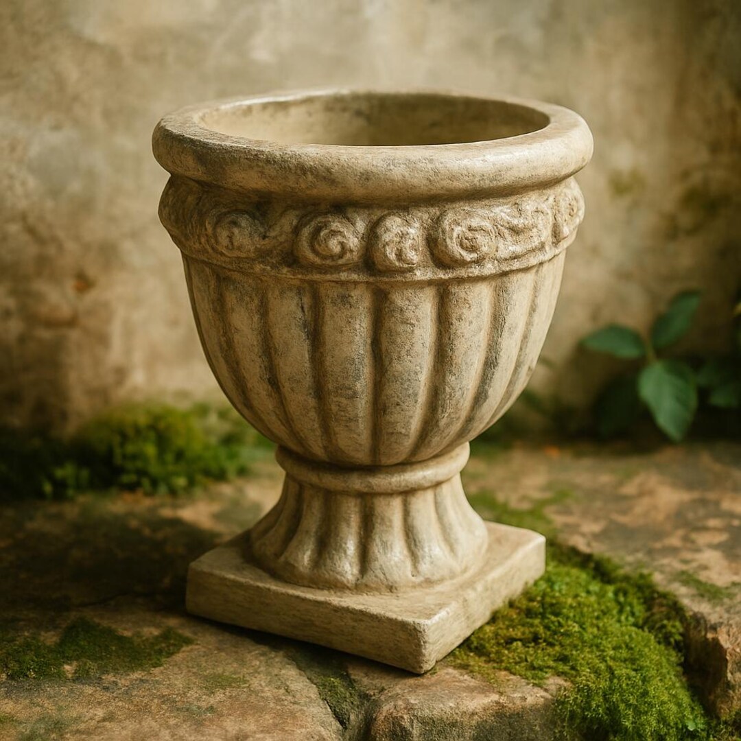 Vintage Faux Stone Urn Planter – Aged French Country Garden Pot ...
