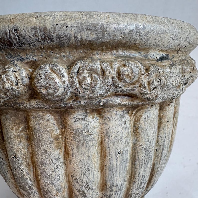 Vintage Faux Stone Urn Planter – Aged French Country Garden Pot ...