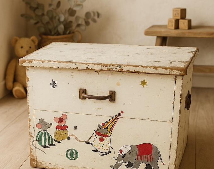Vintage Hand-painted Toy Chest / Circus Theme Storage Trunk – Wooden ...
