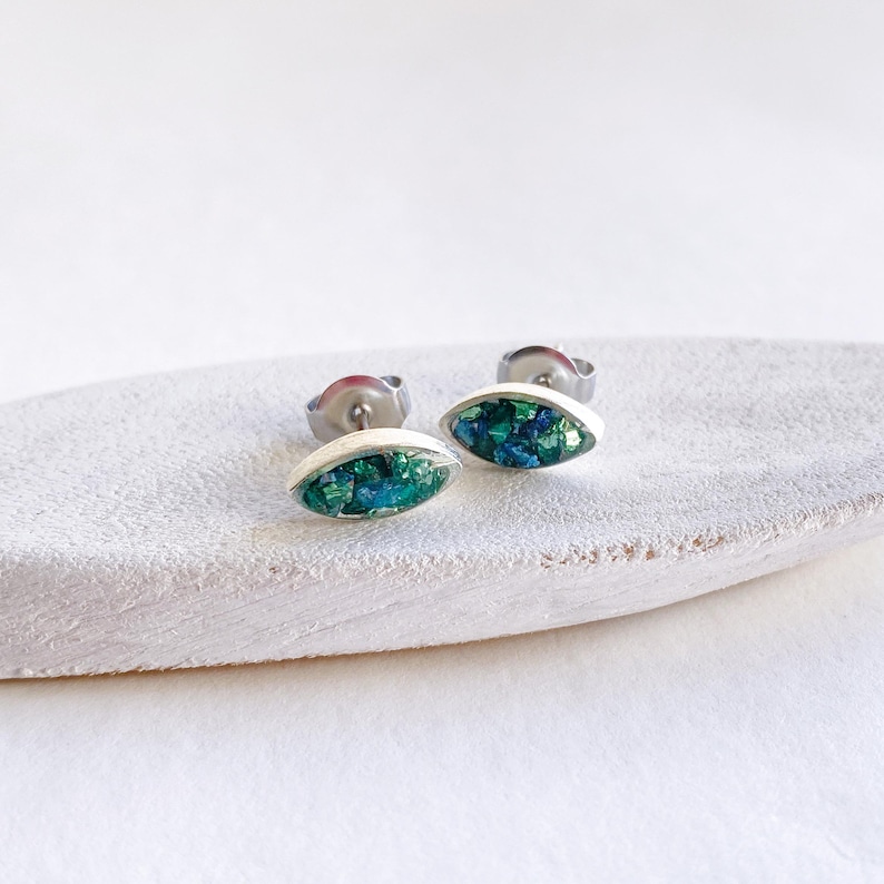 Tiny Dark Teal Stud Earrings, Small Teal Studs, Triangle Studs ...