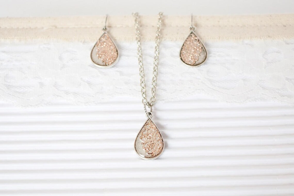 Gold Teardrop Jewelry Set Gold Earrings and Necklace Set - Etsy