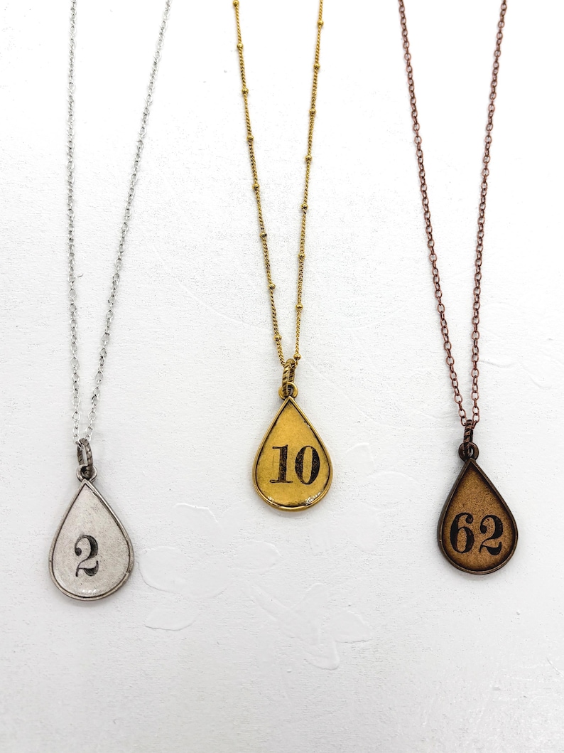 Custom Teardrop Number Charm: Silver, Gold, or Copper, Journal Pendant ...