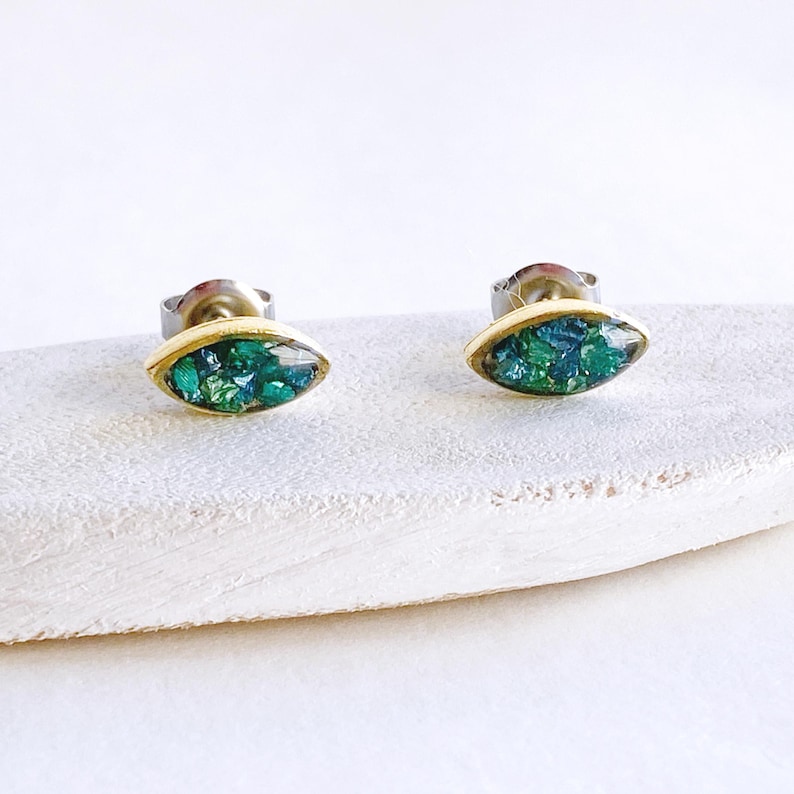 Tiny Dark Teal Stud Earrings, Small Teal Studs, Triangle Studs ...
