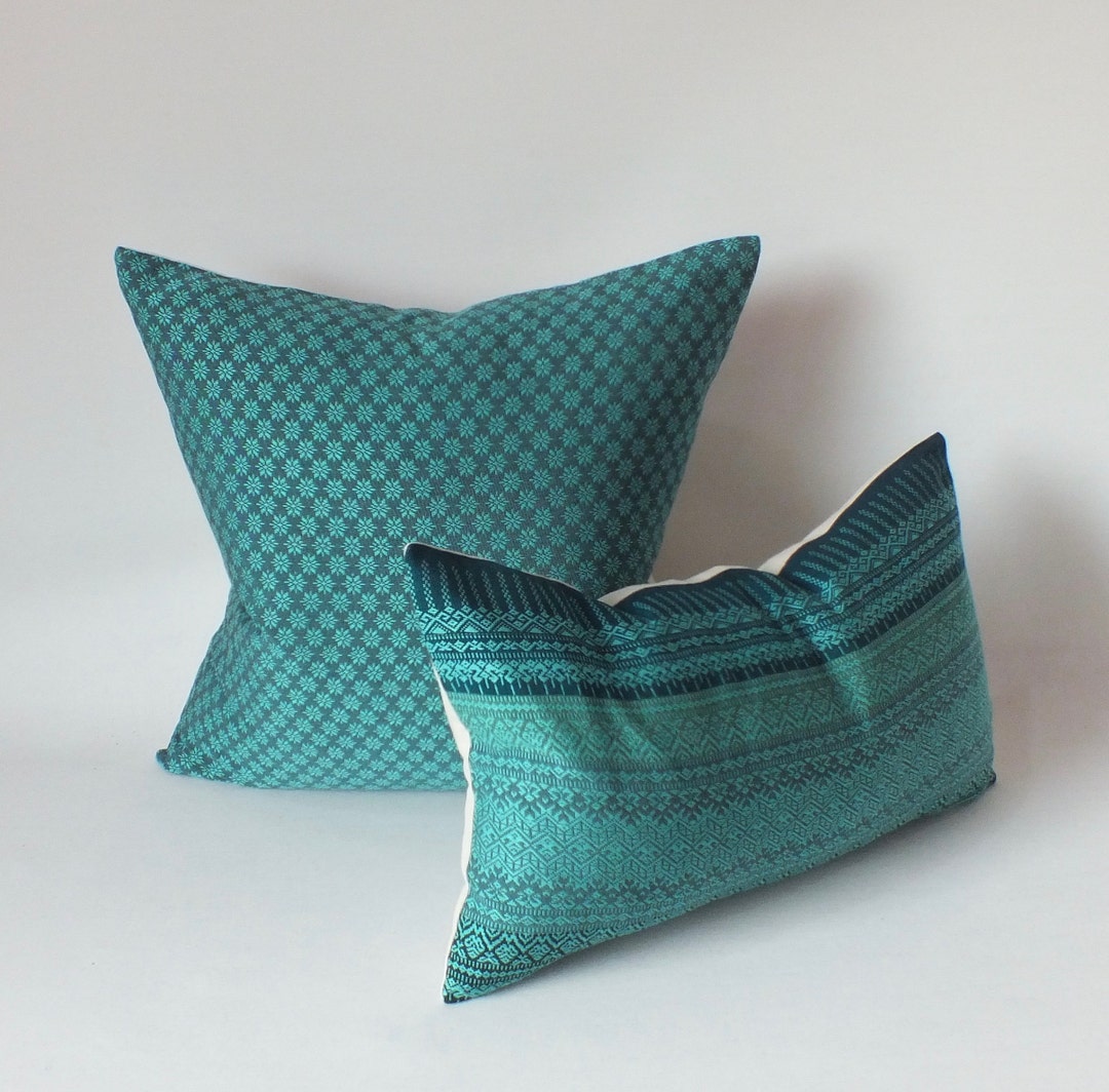 Turquoise Hand Woven Pillow Cover Decorative Throw Pillow Accent ...