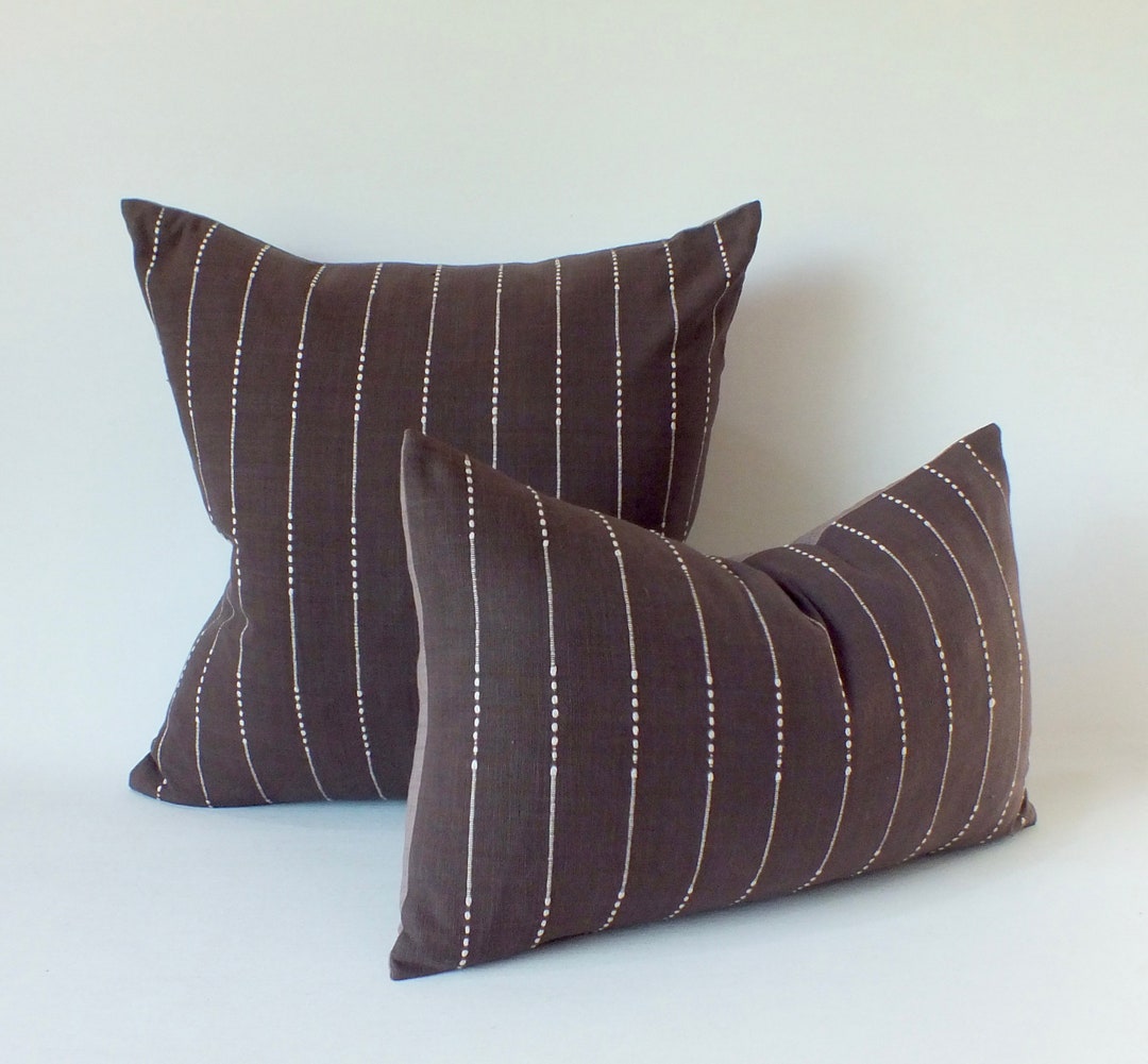 Brown White Striped Hmong Pillow Cover, Hand-woven Cotton Accent ...