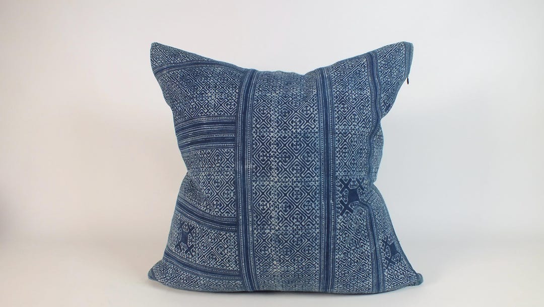 Blue Navy Sofa Accent Pillow Ethnic Trow Cushions Batik Textile Hand ...