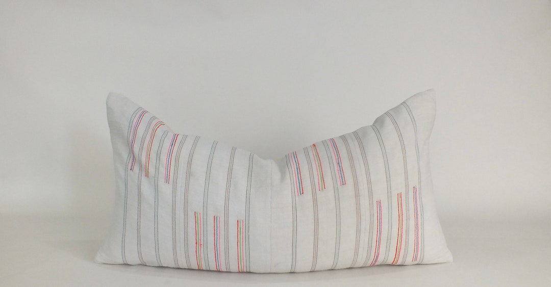 White Striped Recycled Fabric Puffy Pillow Unique Luxury Hemp - Etsy
