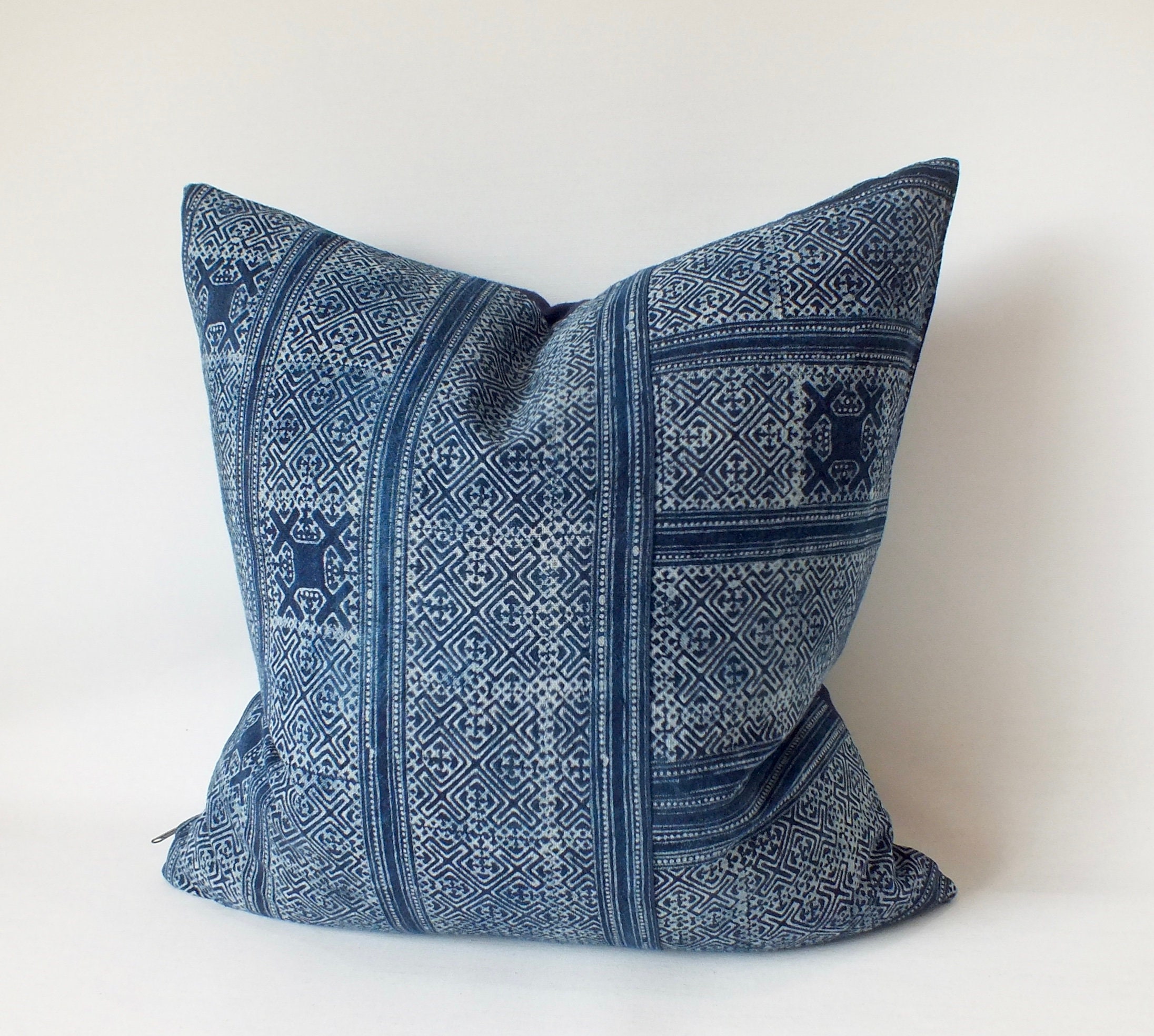 Blue batik Sofa Pillow Accent Hand Woven throw pillow case | Etsy