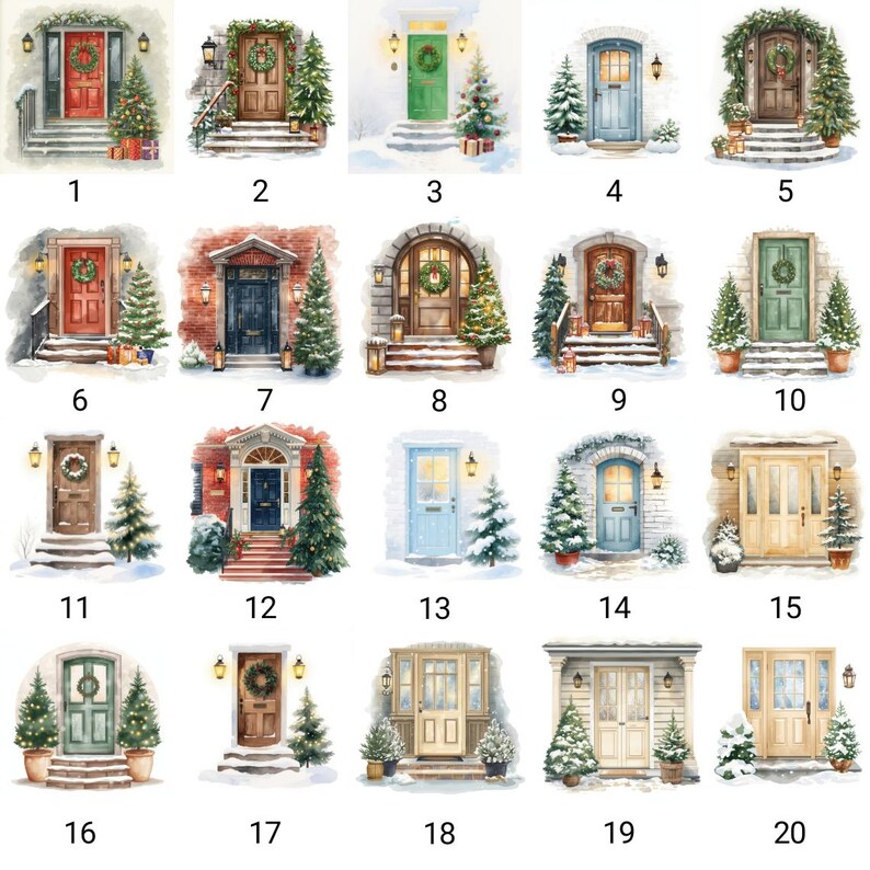 20 Winter Door Clipart, Watercolor Winter Doors Clipart Bundle, Cozy ...