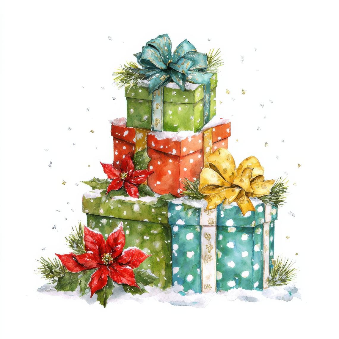 13 Watercolor Gift Box Clipart, Festive Present Clipart, Wrapped Gifts ...