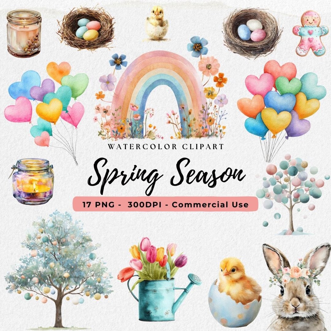 Watercolor Spring Clipart, Spring Floral Clipart, Spring PNG ...