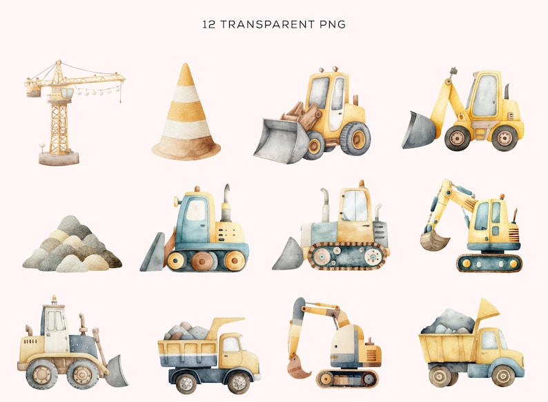 Construction Vehicle Watercolor Clipart, Construction Cliparts PNG ...