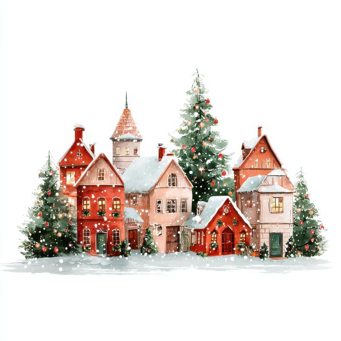 18 Watercolor Winter Village Scene Clipart, Cozy Winter Village ...