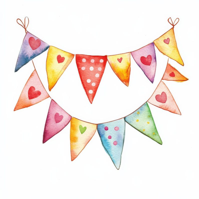 Watercolor Bunting Clipart, Watercolor Banners, Bunting Flags Clip Art ...