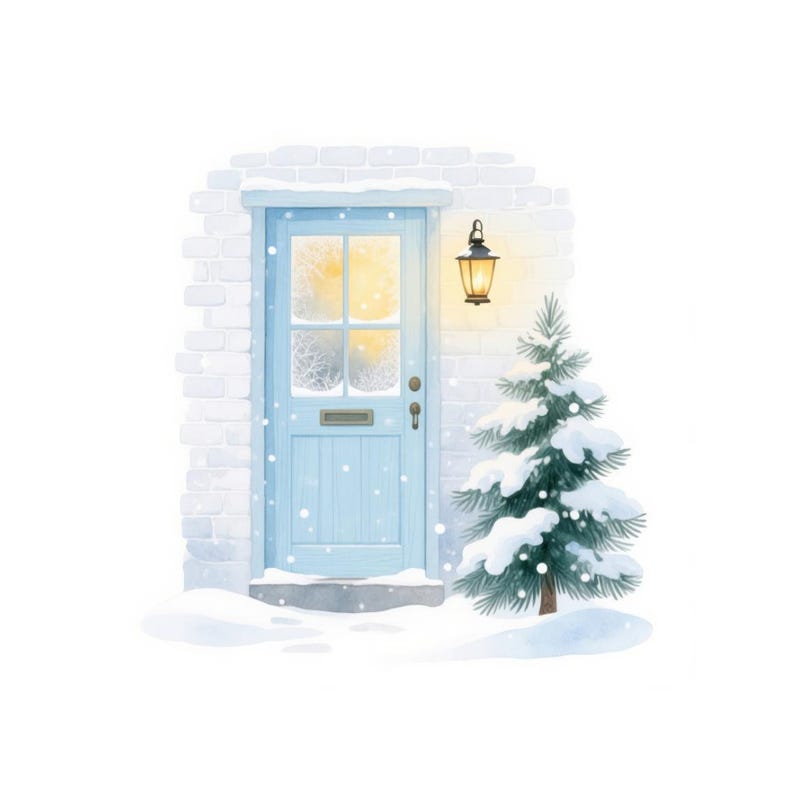20 Winter Door Clipart, Watercolor Winter Doors Clipart Bundle, Cozy ...
