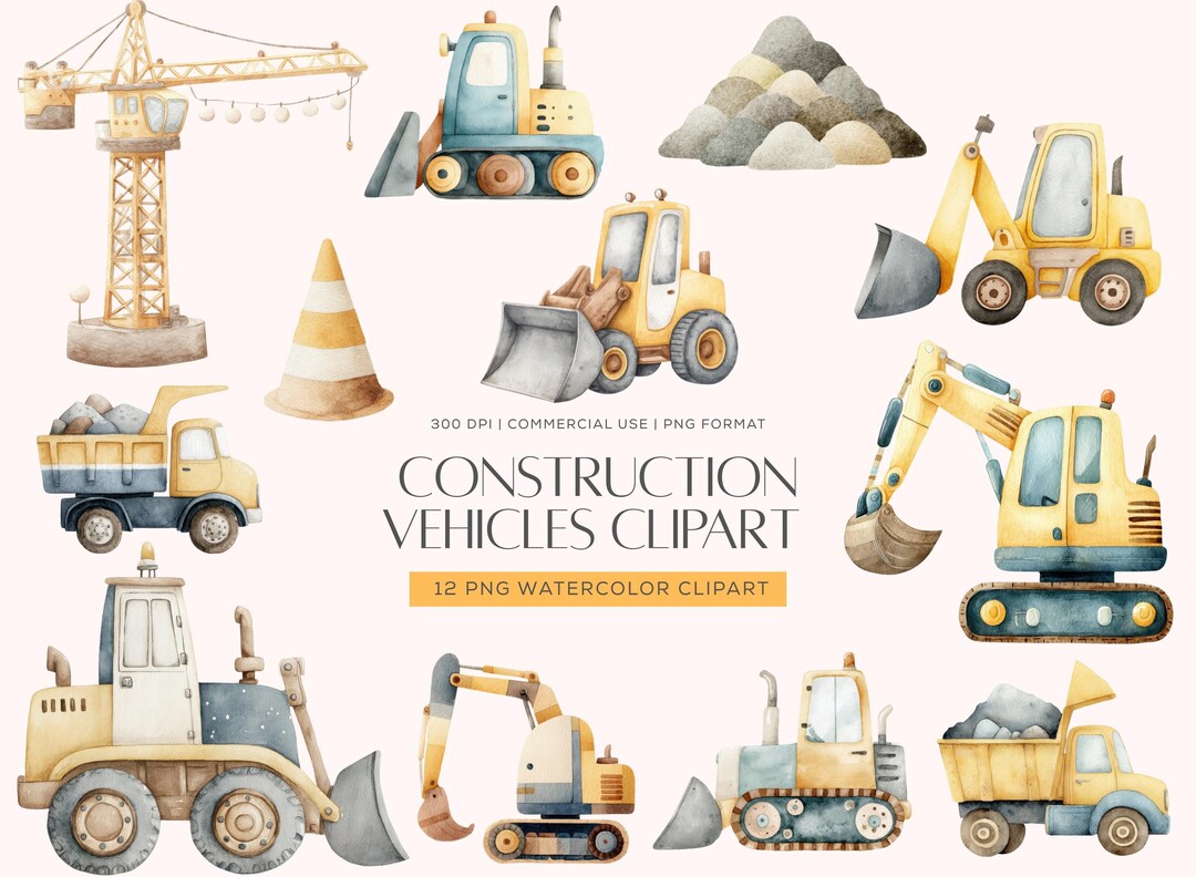 Construction Vehicle Watercolor Clipart, Construction Cliparts PNG ...