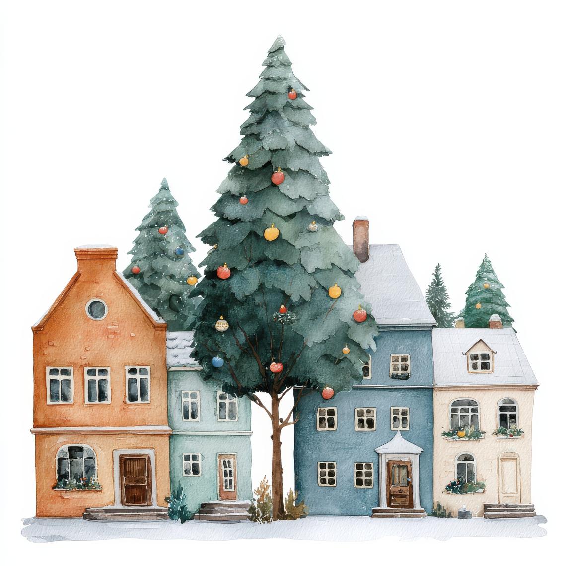 18 Watercolor Winter Village Scene Clipart, Cozy Winter Village ...