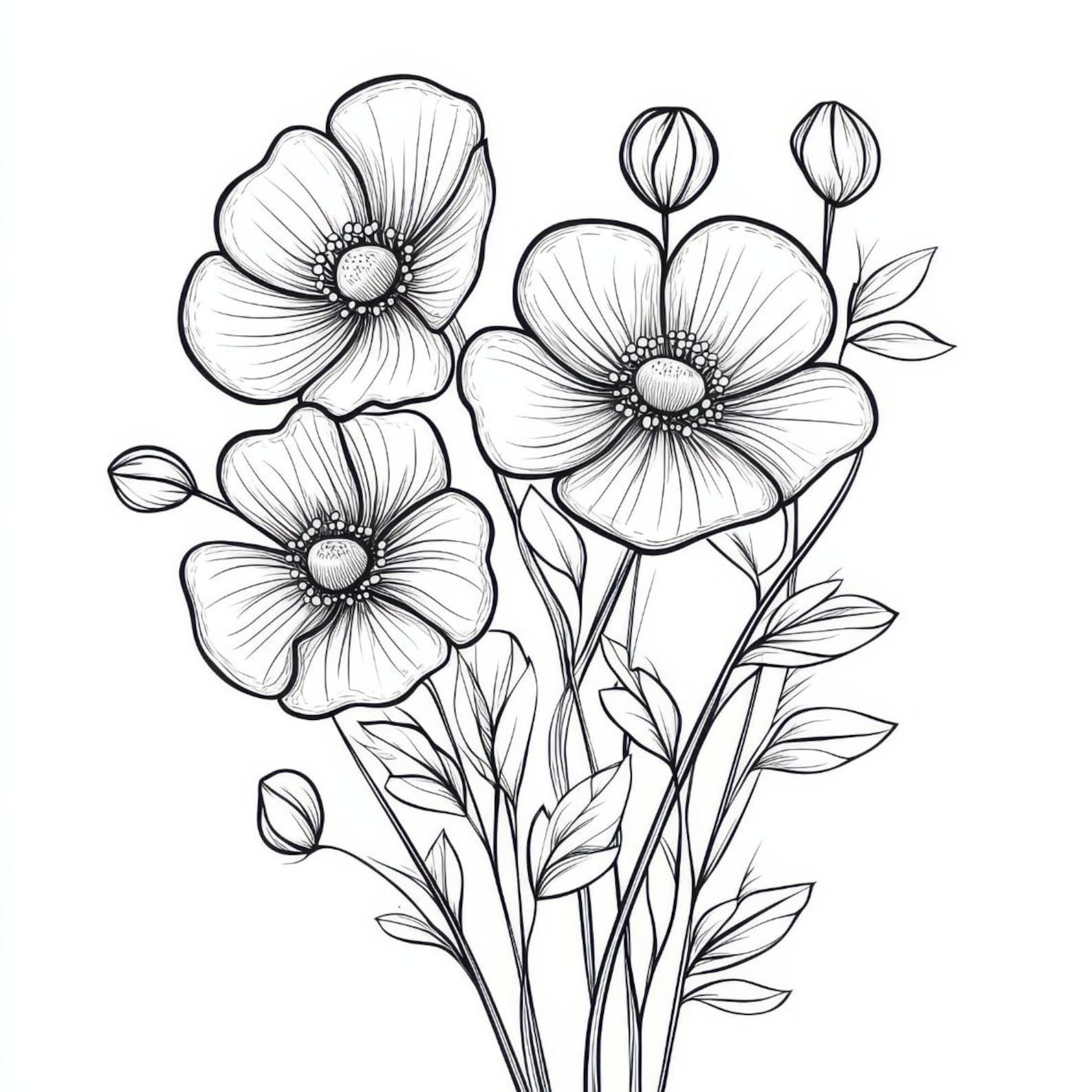 35 Lineart Flowers Clipart, Sketched Flowers, Hand Drawn Flowers ...