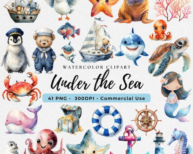 Pink Sea Animals Clipart, Little Sea Animal Clipart, Undersea ...