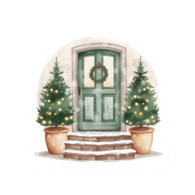 20 Winter Door Clipart, Watercolor Winter Doors Clipart Bundle, Cozy ...