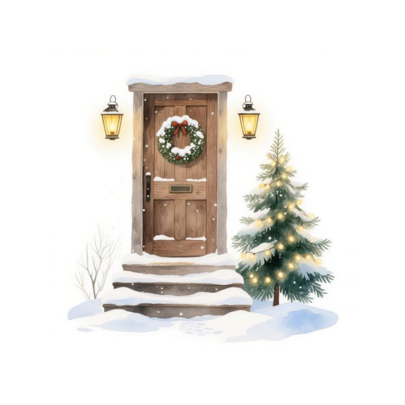 20 Winter Door Clipart, Watercolor Winter Doors Clipart Bundle, Cozy ...