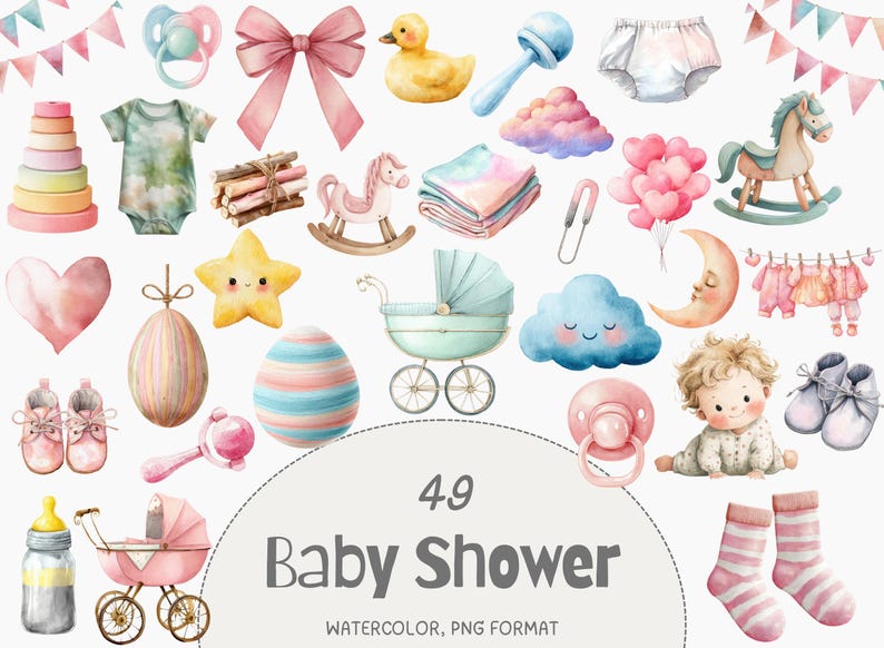 Watercolor Baby Shower Clipart Bundle, Neutral Baby Shower Clipart ...