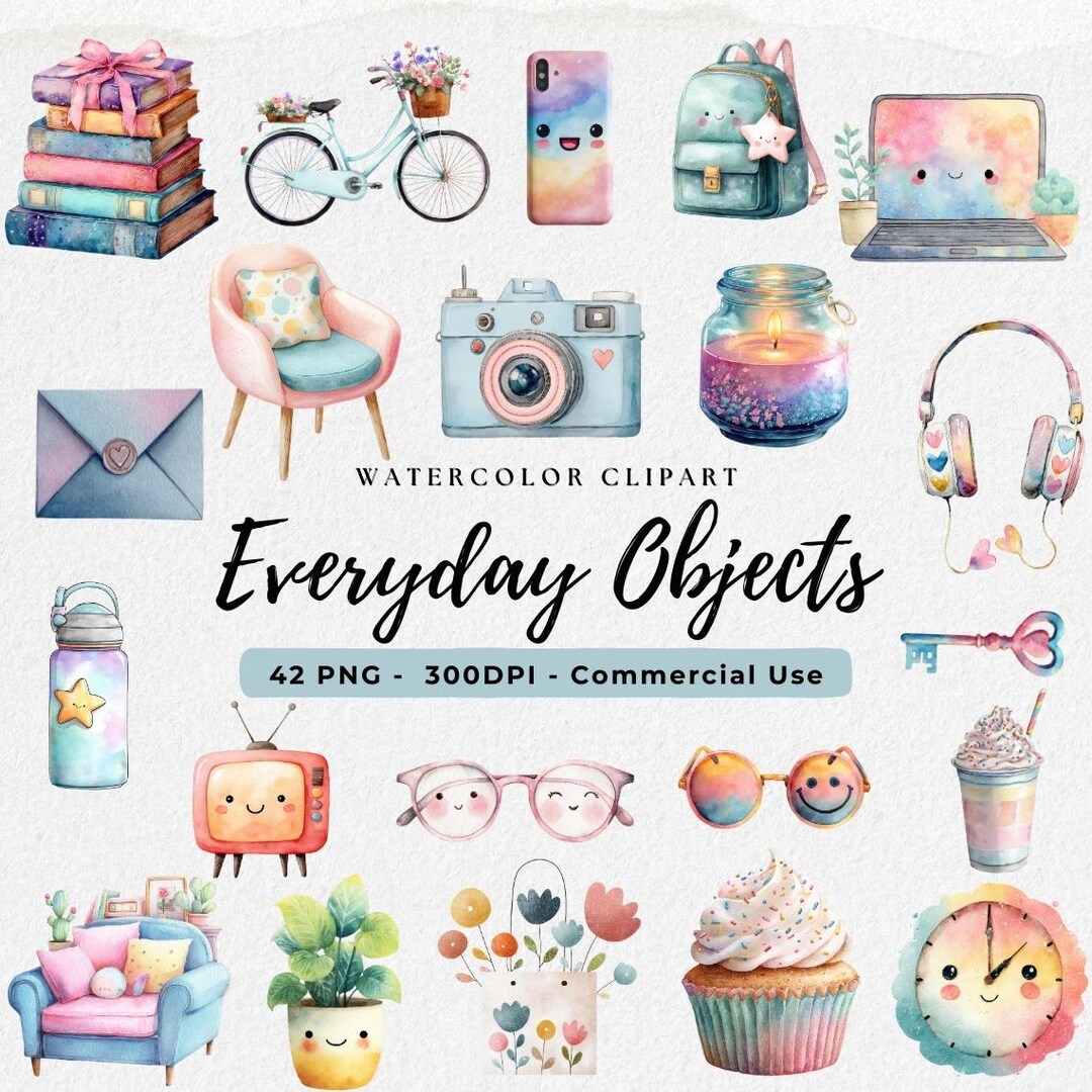 Everyday Items Clipart Set, Planner Stickers PNG, Daily Objects ...
