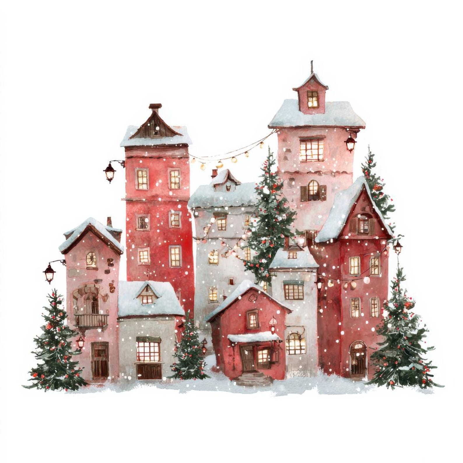18 Watercolor Winter Village Scene Clipart, Cozy Winter Village ...