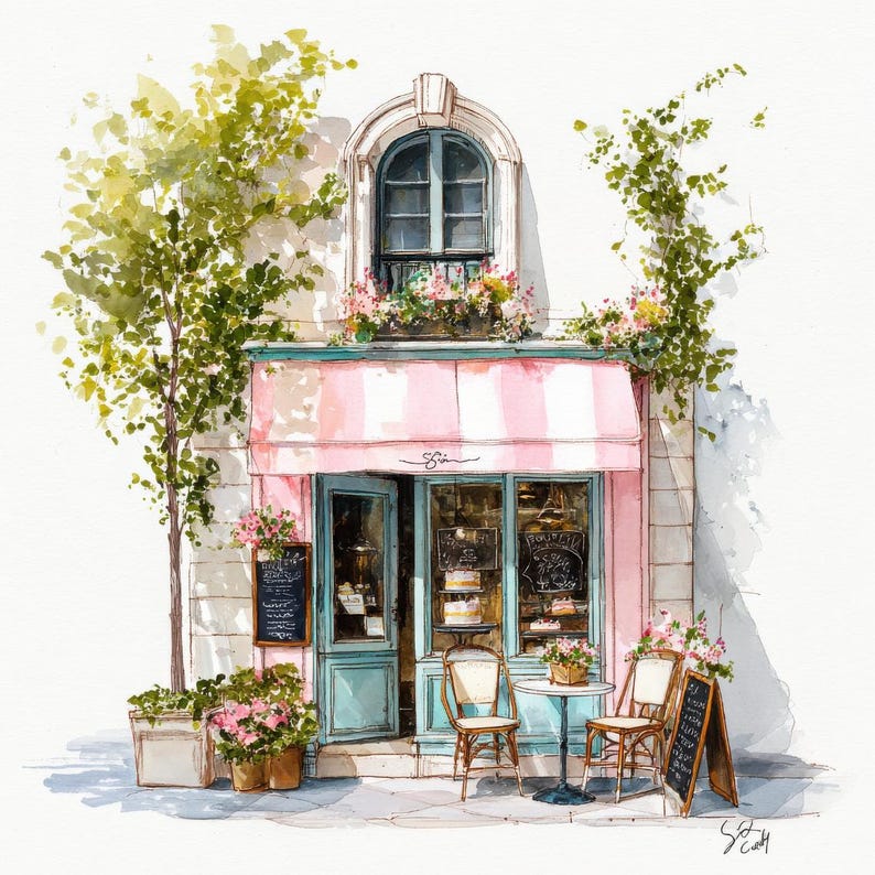 30 Cute Cafe Clipart, Paris Cafe Clipart, Watercolor Parisian Art ...