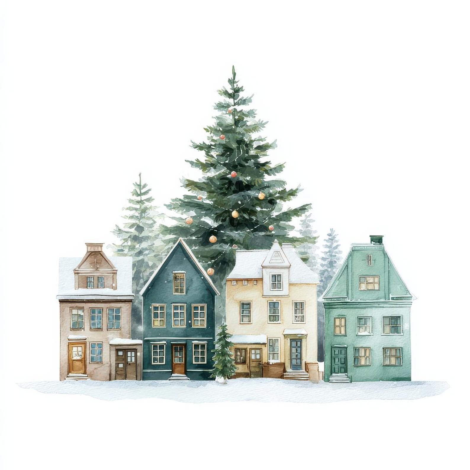 18 Watercolor Winter Village Scene Clipart, Cozy Winter Village ...