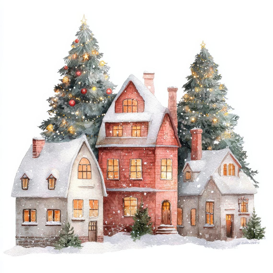 18 Watercolor Winter Village Scene Clipart, Cozy Winter Village ...