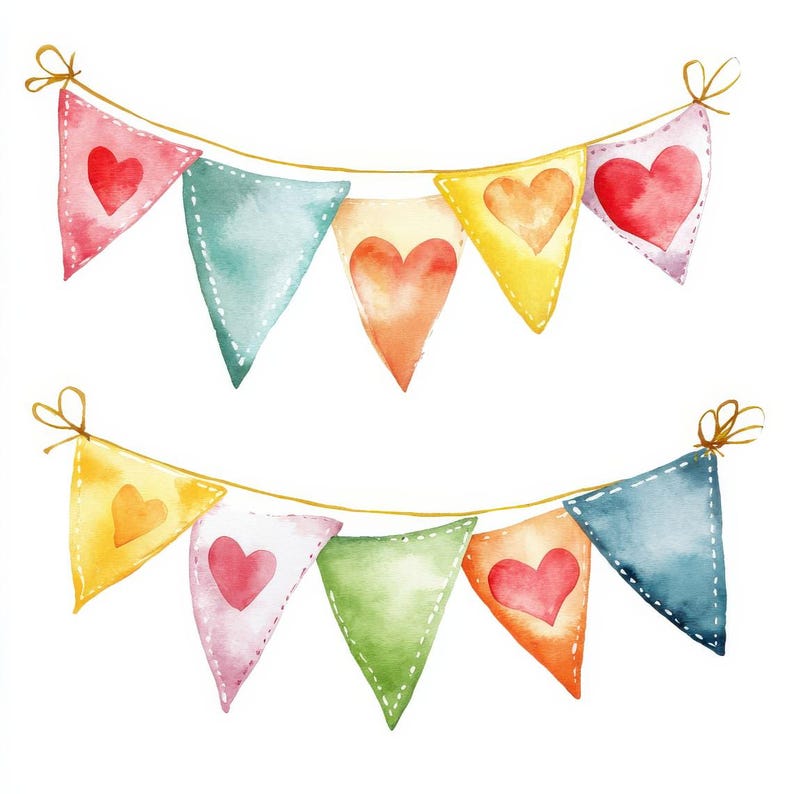 Watercolor Bunting Clipart, Watercolor Banners, Bunting Flags Clip Art ...