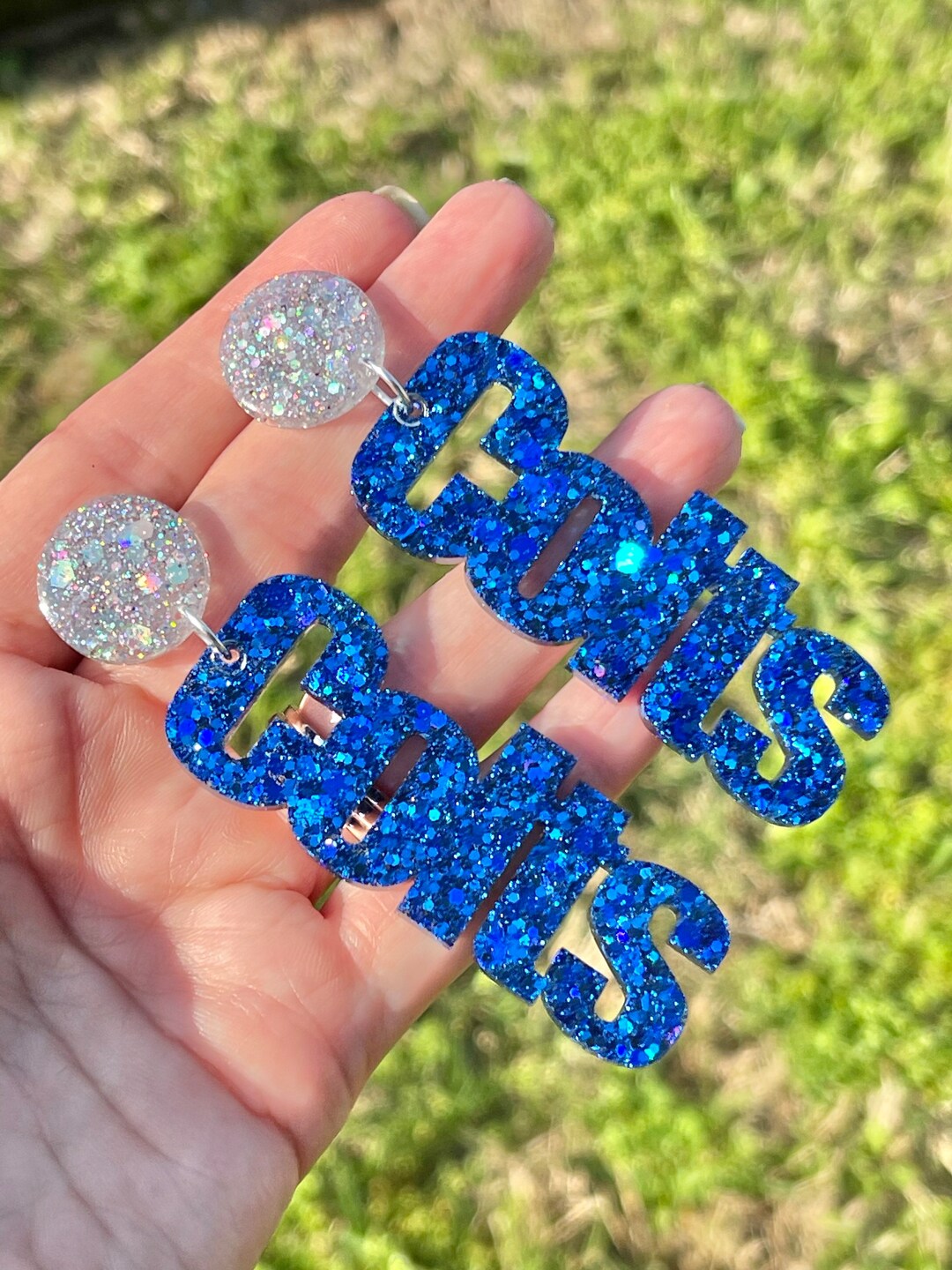 Colts Game Day Blue & Silver Glitter Resin Earrings - Etsy