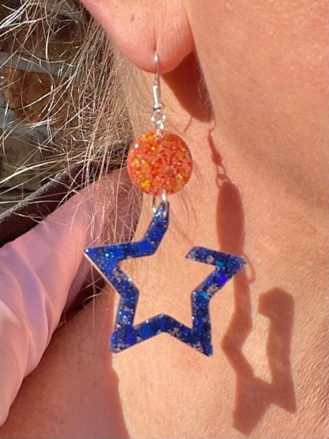 Star Dangle Glitter Resin Earring Houston Astros Earrings Handcrafted ...