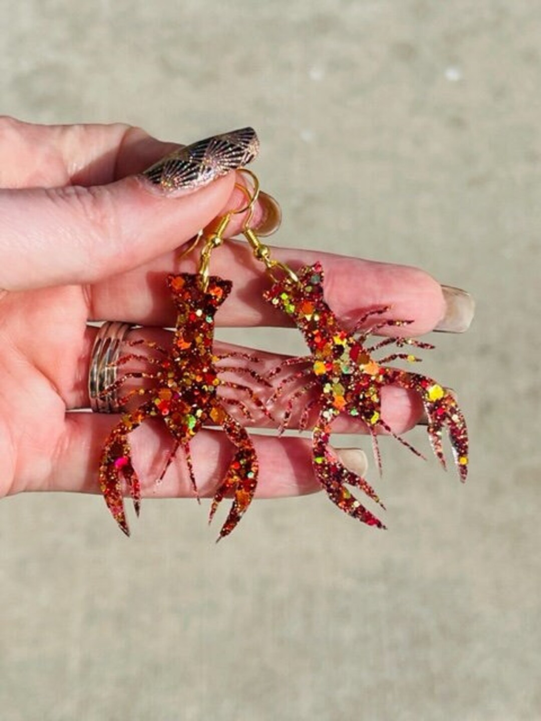 Crawfish Glitter Resin Earrings Handcrafted Handmade Jewelry - Etsy