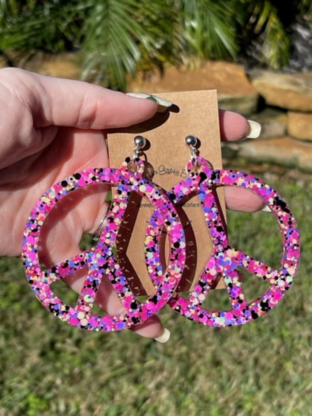 Large Glittery Resin Peace Sign Earrings - Handmade Jewelry - Etsy