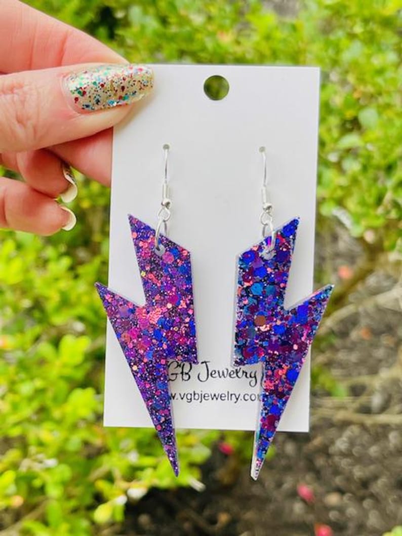 Lightning Bolt Resin Earrings Handcrafted Handmade Jewelry - Etsy